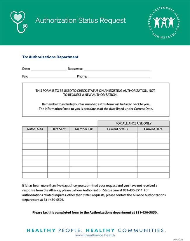 Authorization Status Request - Central California Alliance for Health