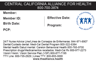 Member ID Card - Central California Alliance for Health